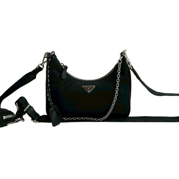 Prada | Bags | Prada Reedition Triangle Logo Metal Hardware Nylon Chain ...